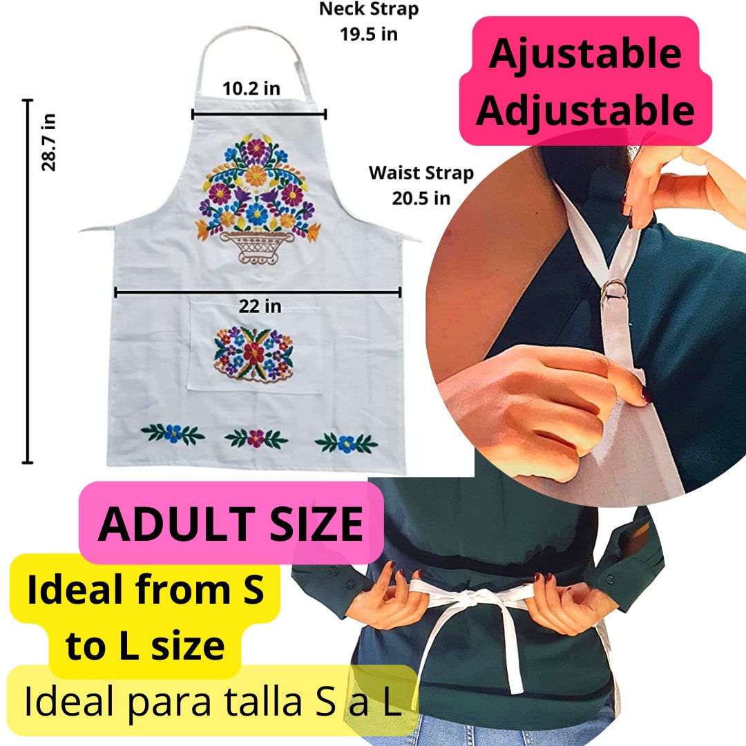 Mexican White Embroidered Apron, Mexican Colorful Floral Embroidery ...