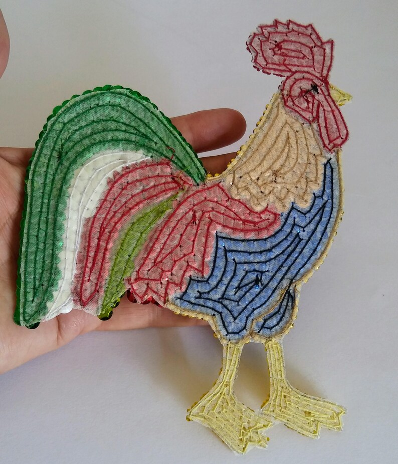 Rooster Sequin Patch Chicken Sequin Applique Mexican Gallo | Etsy