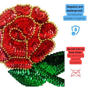 Set of 2 Mexican Red Rose Sequin Patch, Flower Sequin Applique, Rose ...
