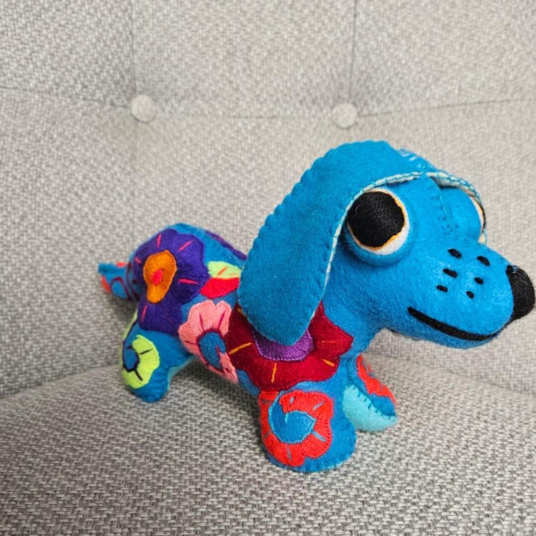 Blue Dog Stuffed Animal, Flowered Mexican Embroidery Felt Dachshund ...