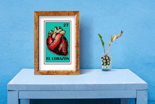 El Corazon loteria card, Mexican Loteria Printable, Mexican heart ...