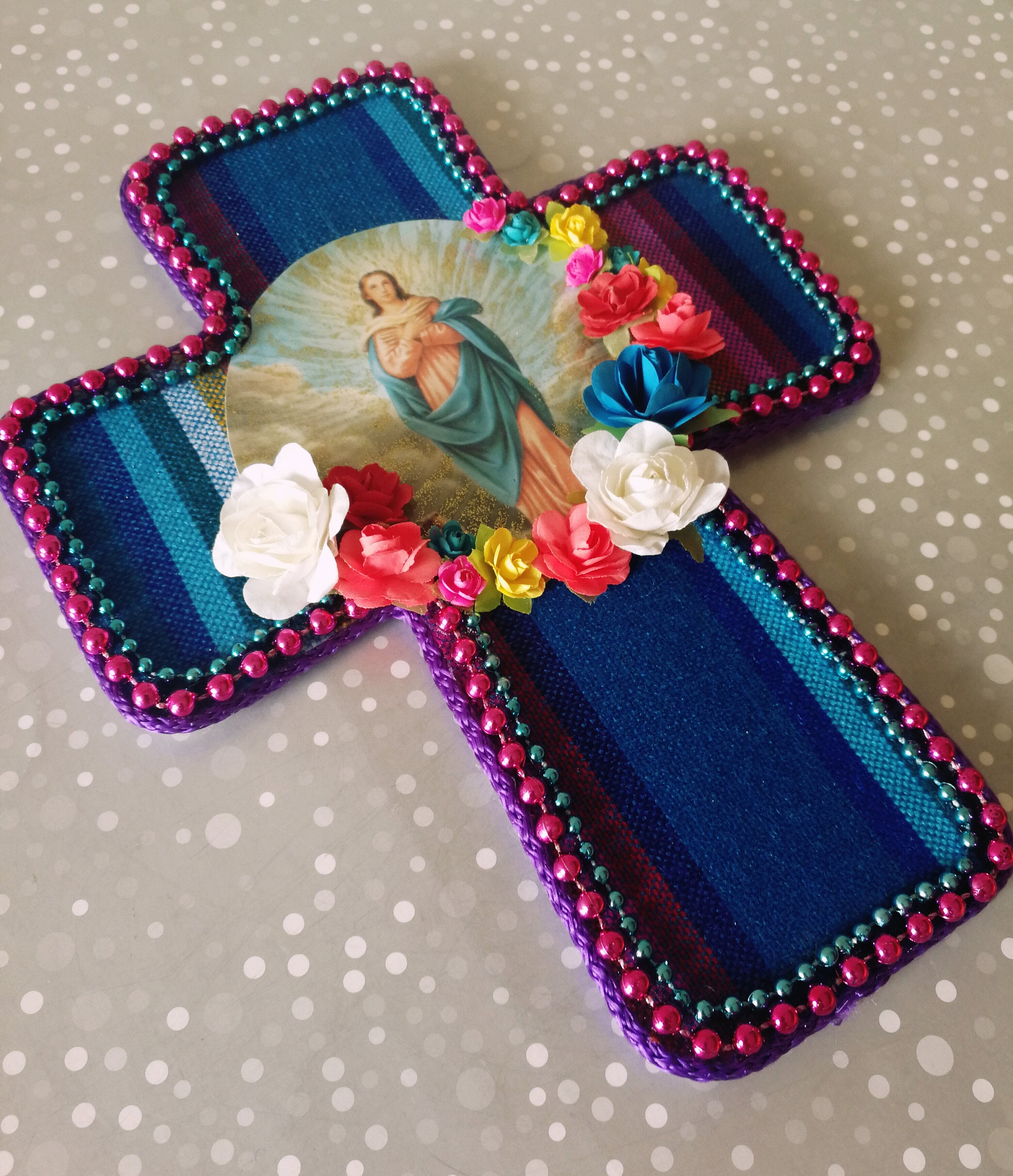 Virgen Maria Wood Cross Mexican Flower Cross Holy Mary Wall - Etsy