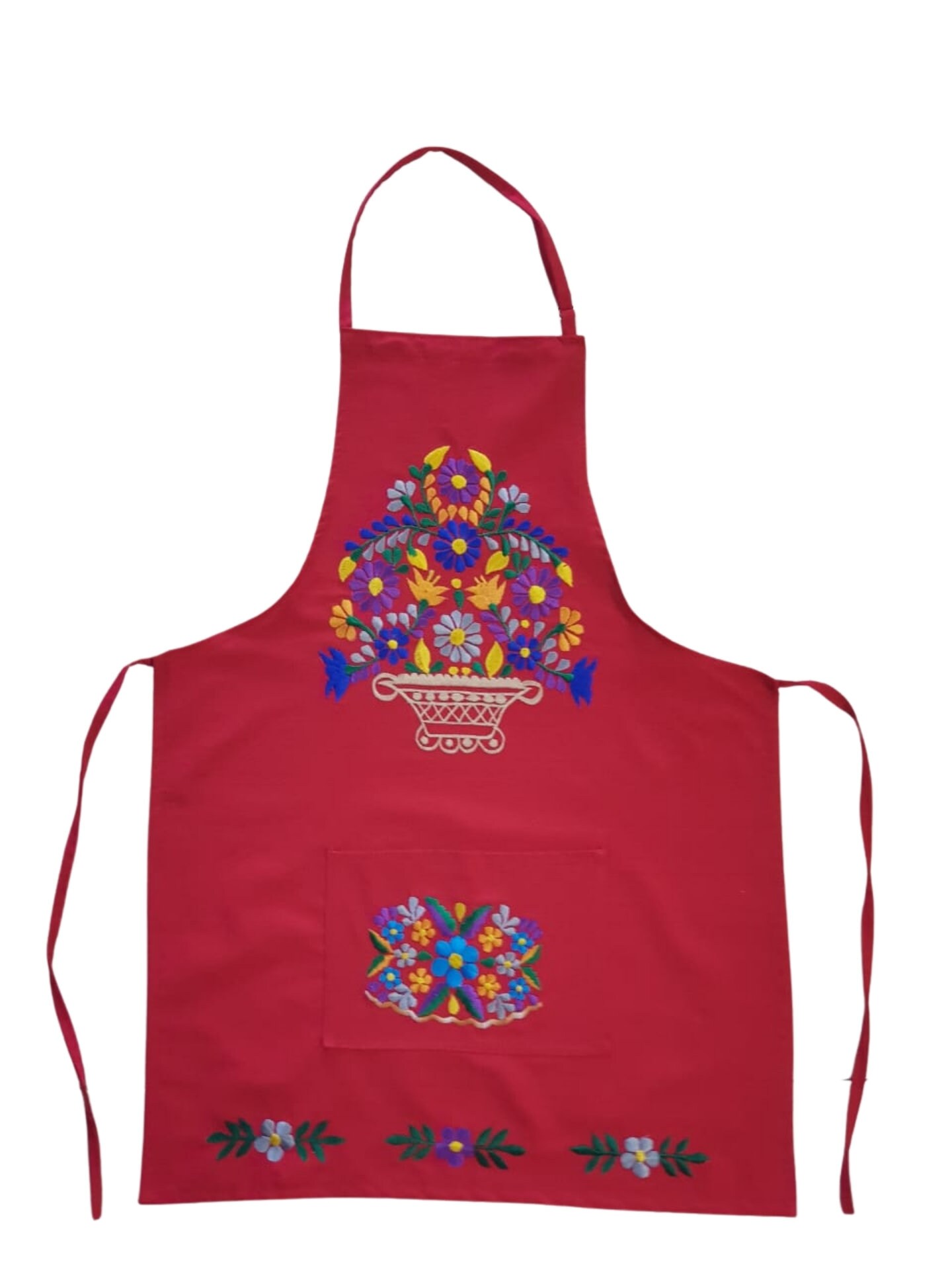 Mexican Red Embroidered Apron Mexican Colorful Floral - Etsy