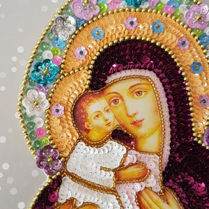 Virgen Santa Maria Sequin Patch, Holy Mary Patch, Virgen De Guadalupe ...