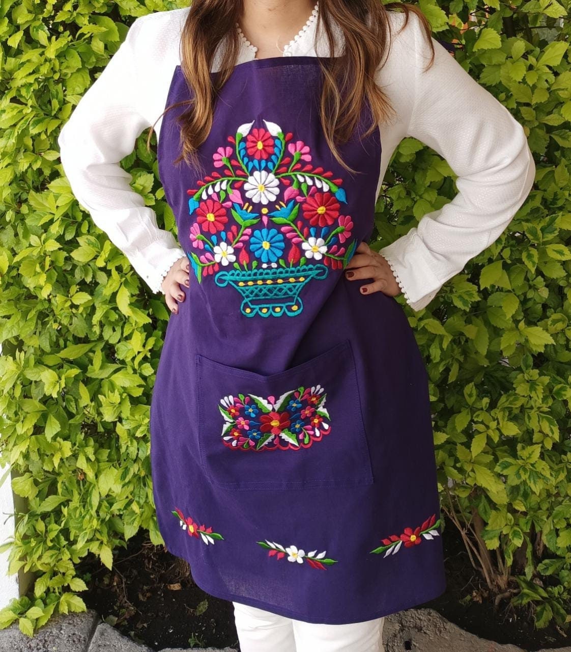 Mexican Purple Embroidered Apron Mexican Colorful Floral | Etsy Canada