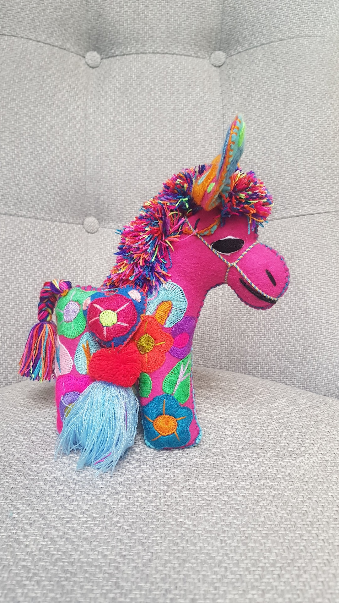 Mexican Hot Pink Donkey Stuffed Animal, Mexico Embroider Felt Burro ...