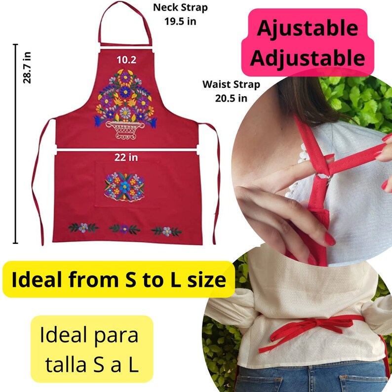 Mexican Red Embroidered Apron Mexican Colorful Floral - Etsy