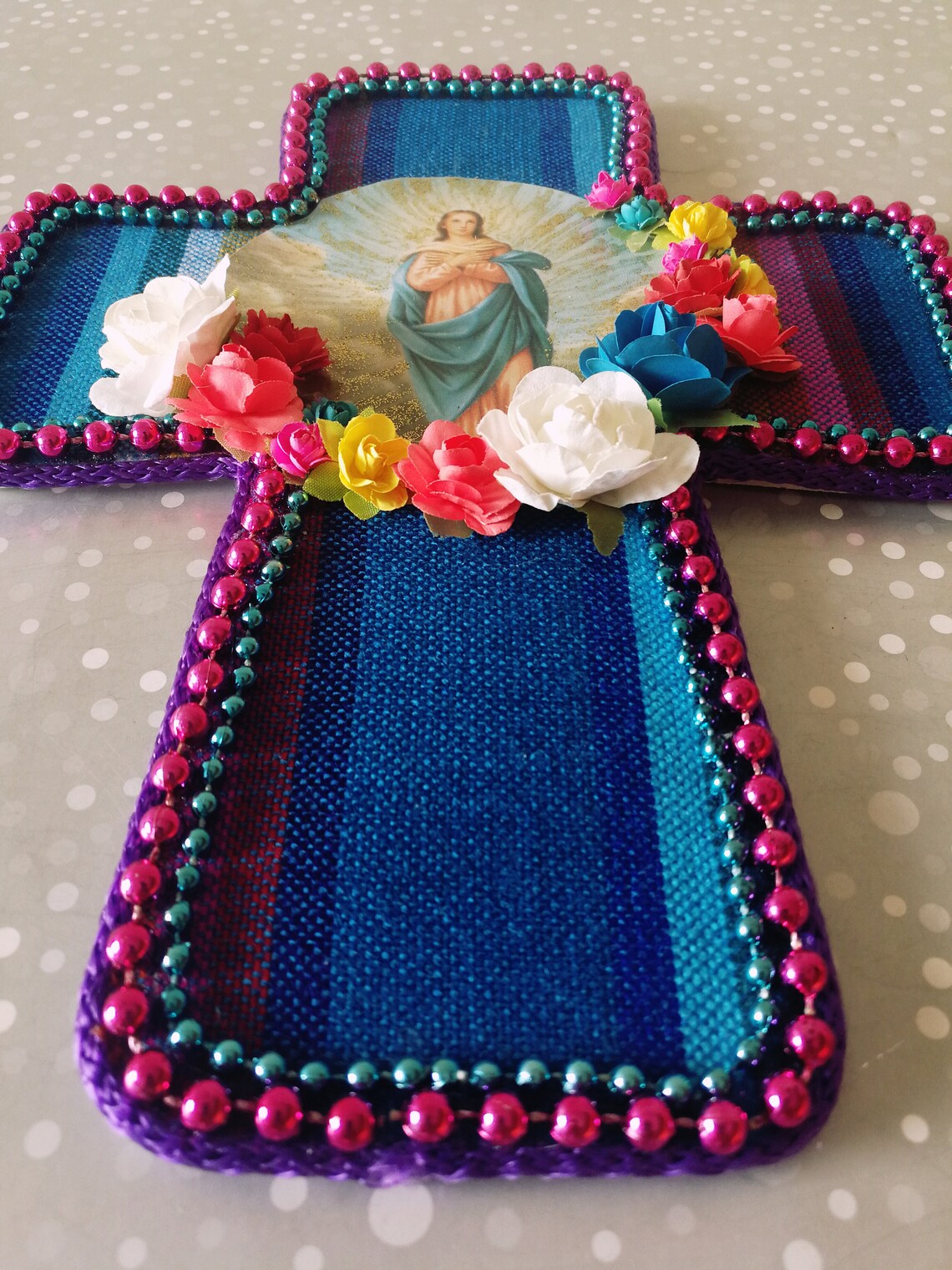 Virgen Maria Wood Cross Mexican Flower Cross Holy Mary Wall - Etsy