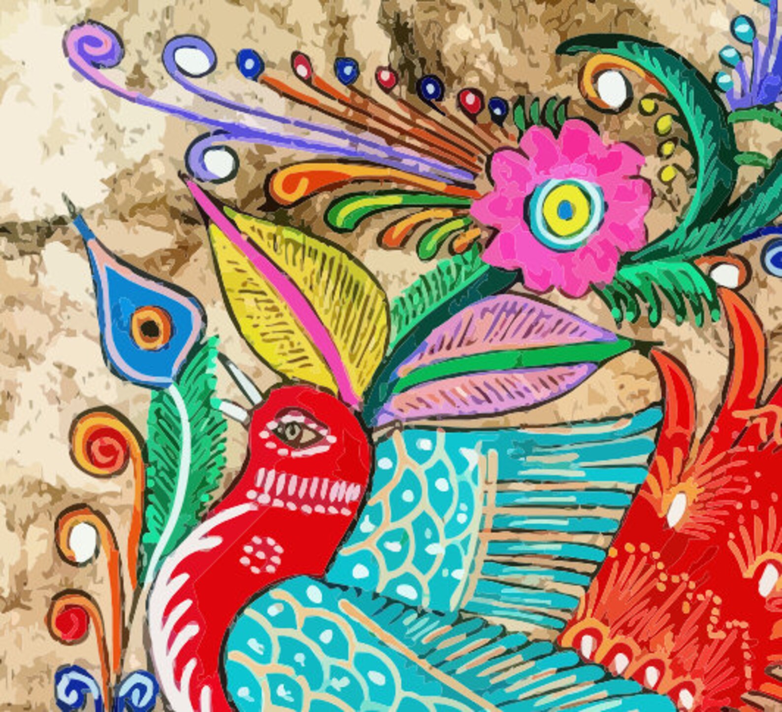 Mexican Bird Print, Alebrije Print Folk Art, Amate Bark Painting, Birds ...