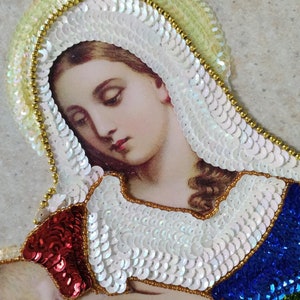 Virgin Mary and Baby Jesus Sequin Patch, Motherhood Support Breastfeed ...