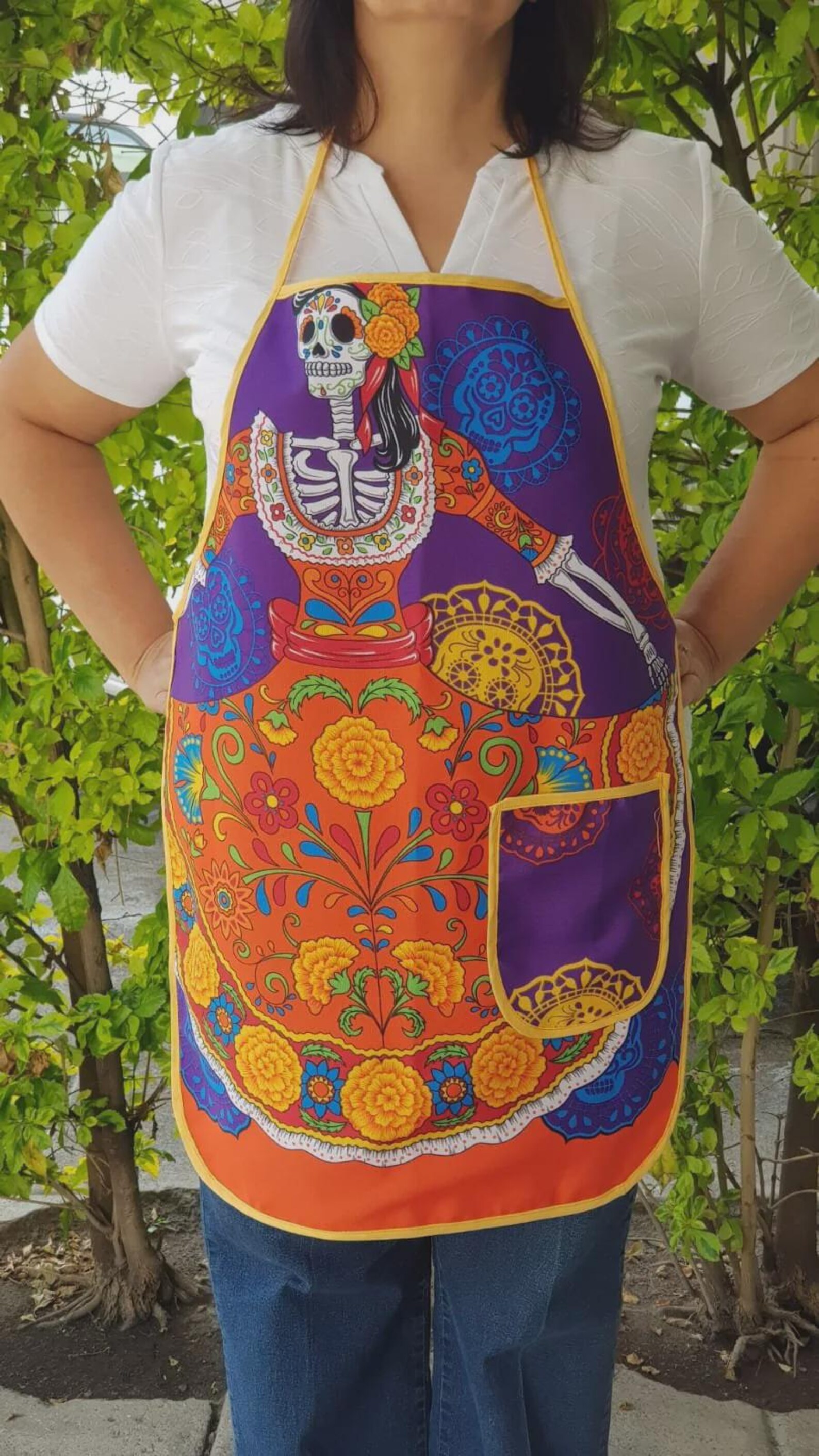 Day of the Dead Apron, Dia De Los Muertos Kitchen Apron, Catrina Sugar ...