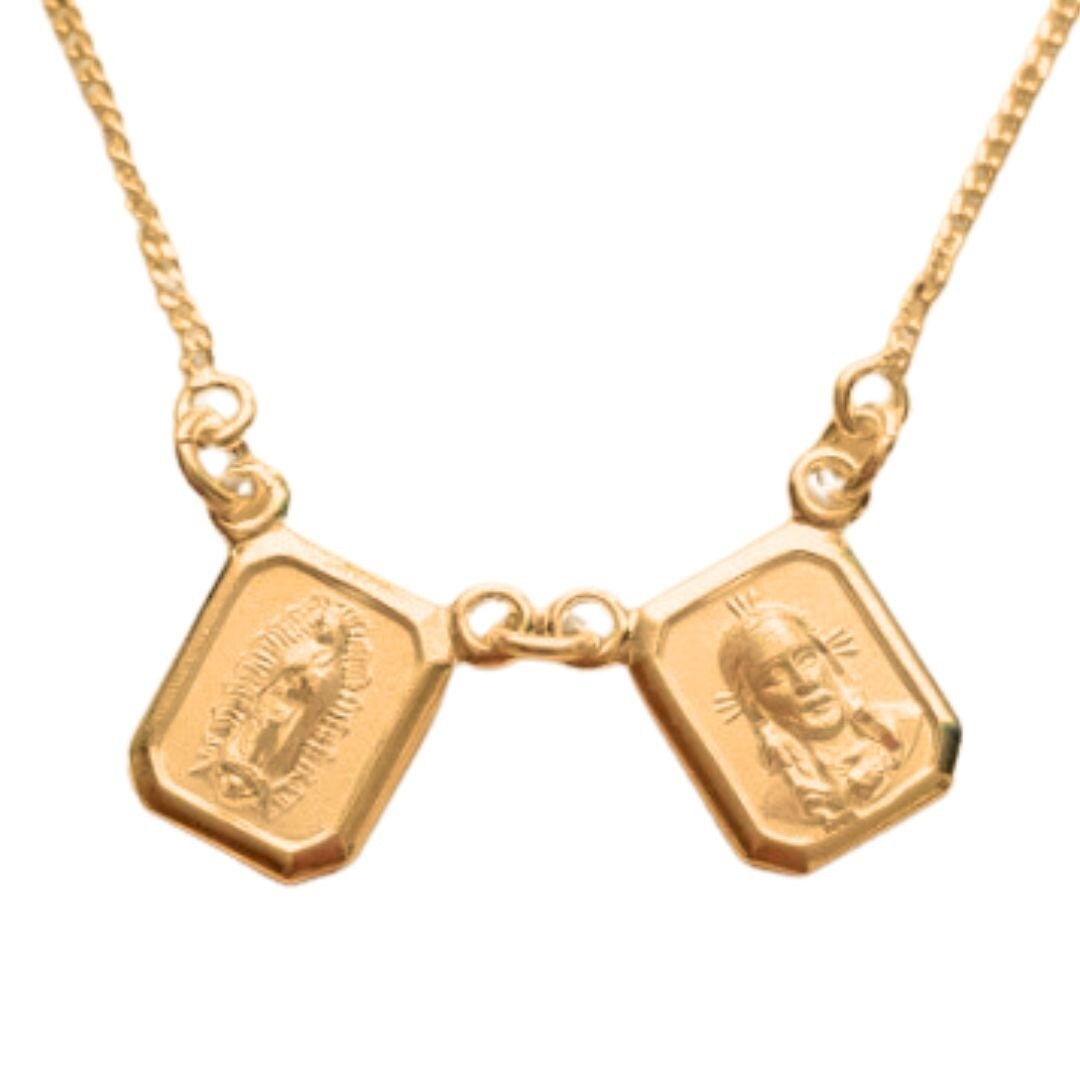14K Gold Scapular Necklace, Square Gold Medal Necklace Virgen Guadalupe ...