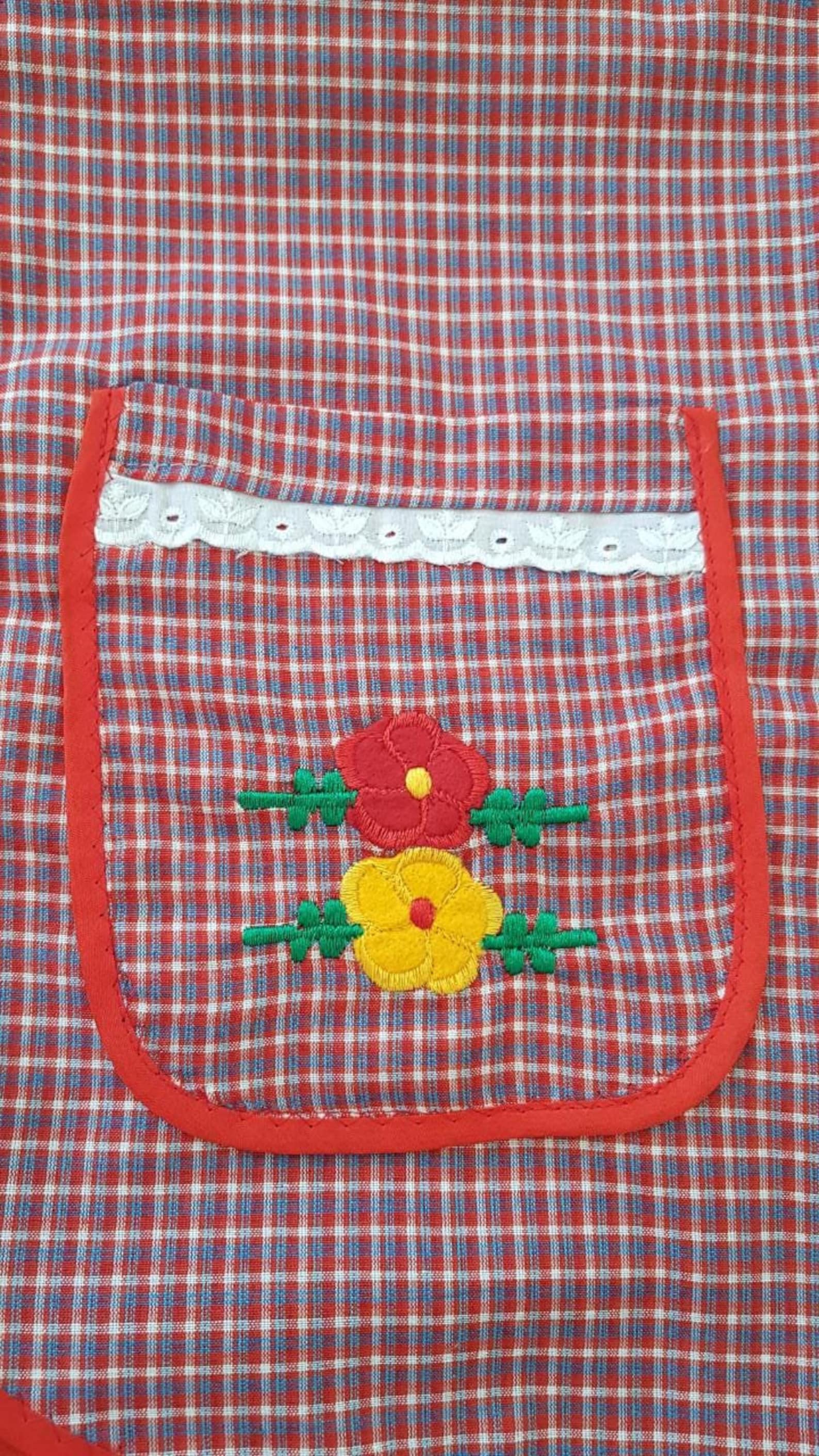 Mexican Kitchen Apron, Floral Embroidery Pocket, Cooking Apron Pinafore ...