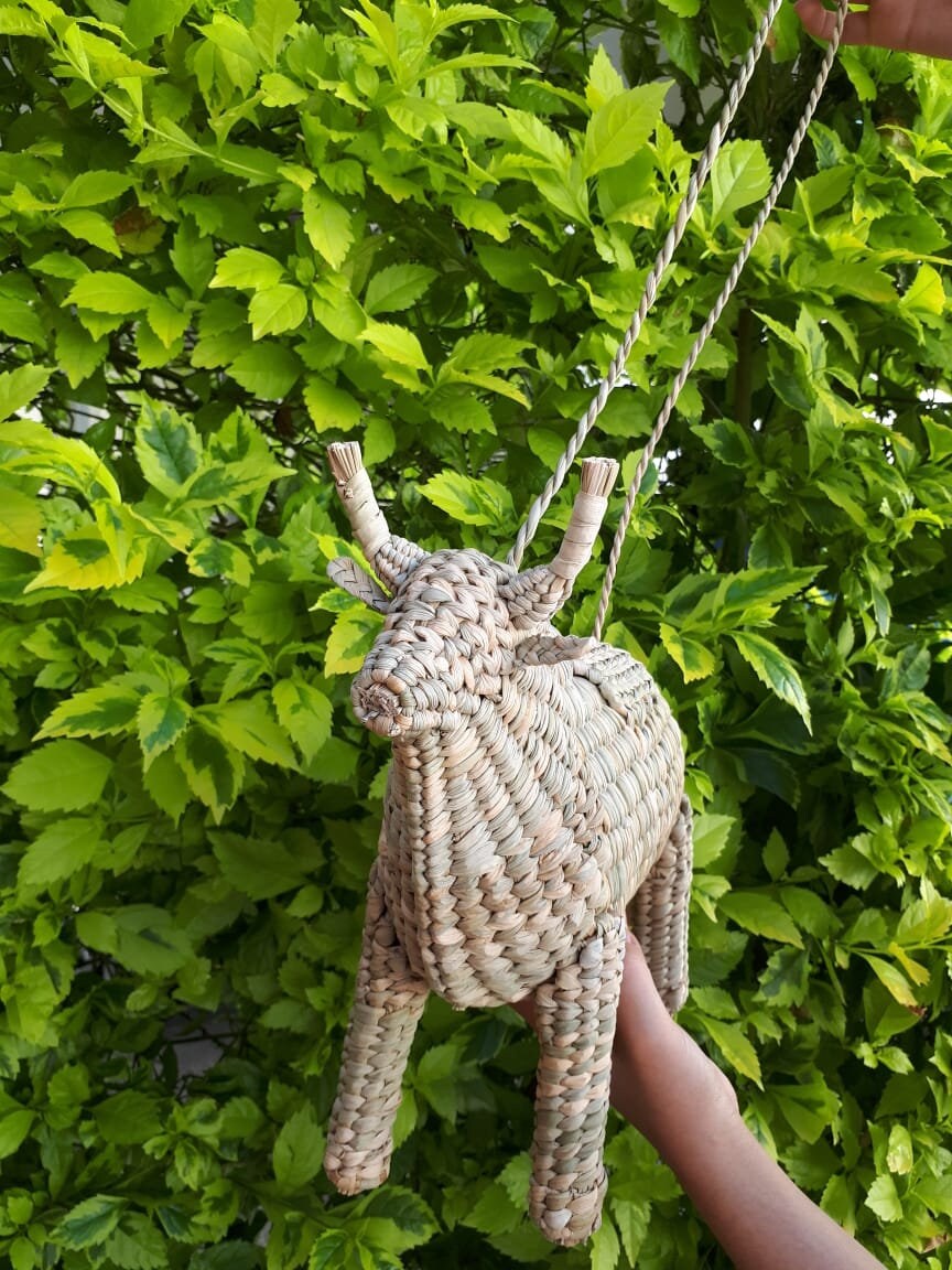 Bull bag Wicker farm bag Zebu Cowboy wicker bag Cowhide | Etsy