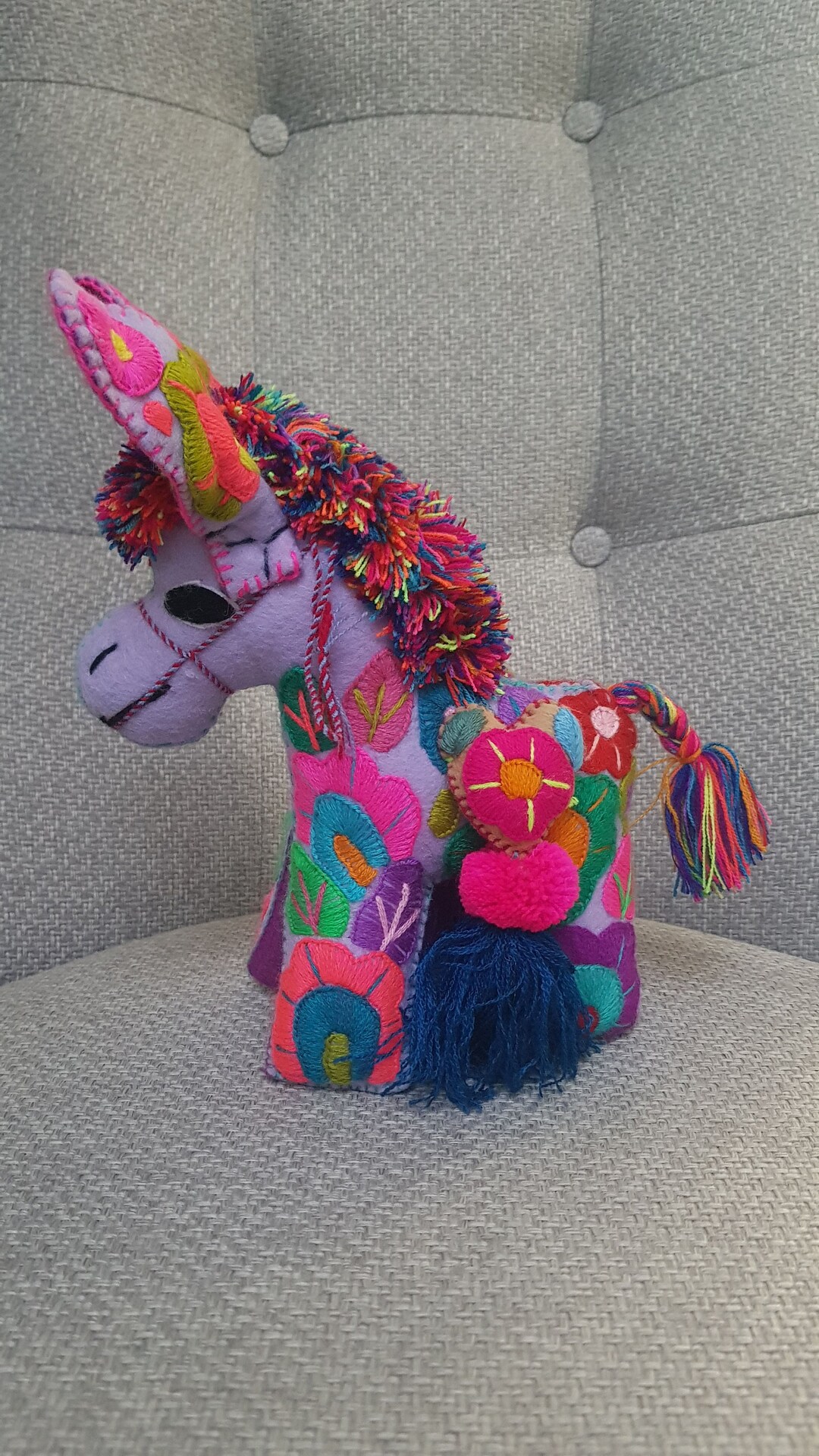 Mexican Lilac Ligth Purple Donkey Stuffed Animal, Mexico Embroidered ...