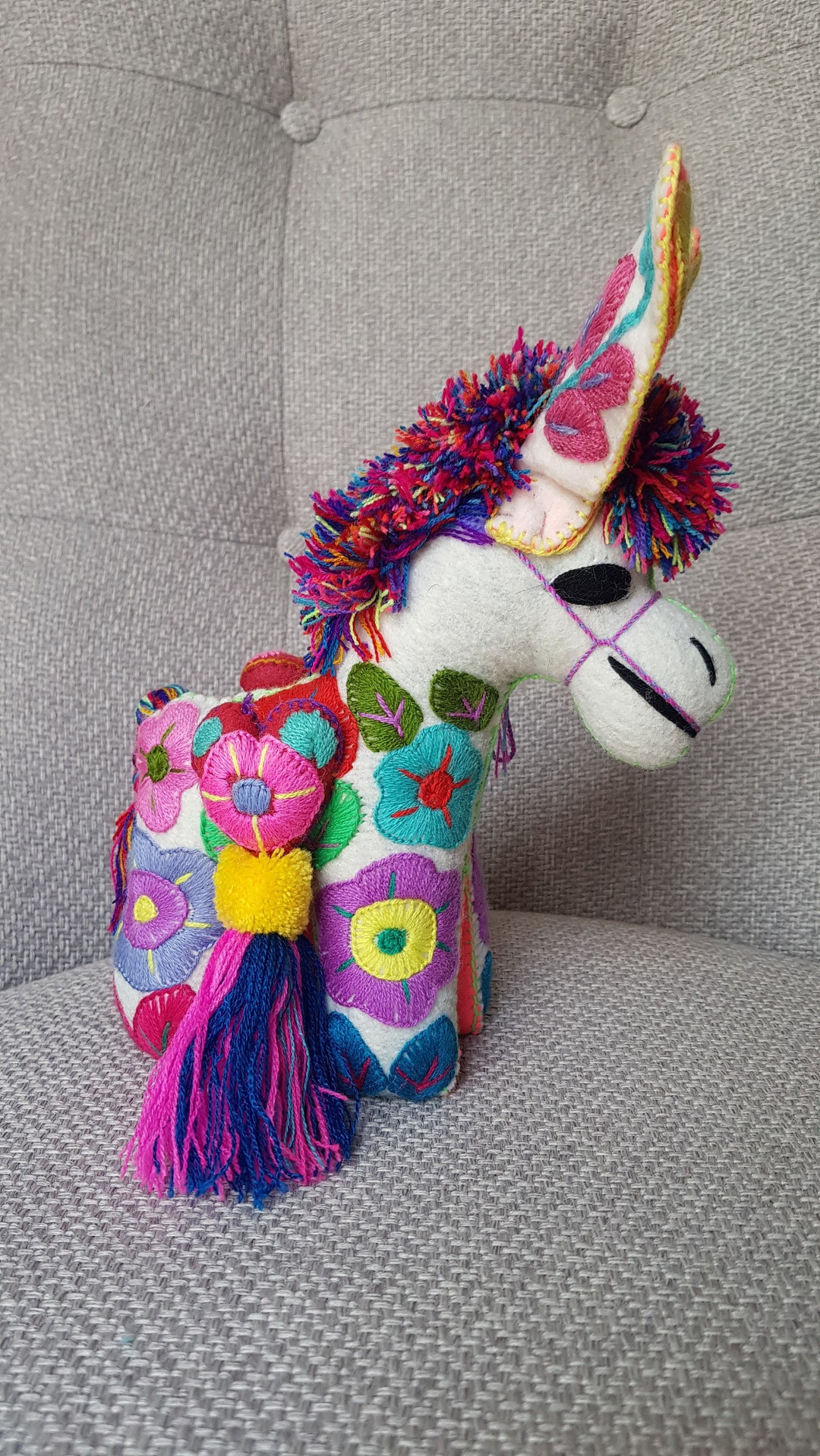 Mexican White Donkey Stuffed Animal, Mexico Embroider Felt Burro ...