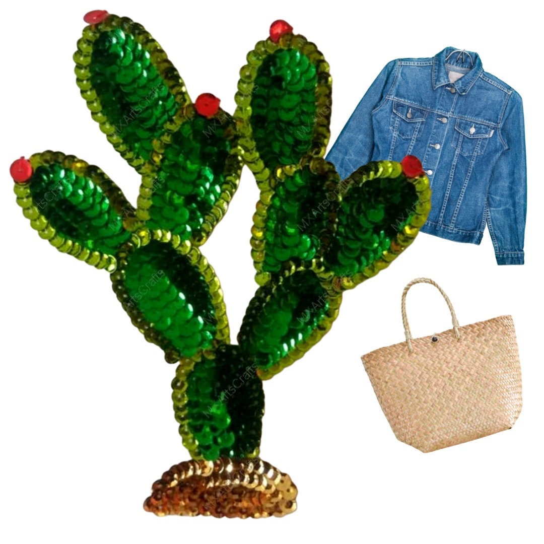 Cactus Sequin Patch, Mexican Nopal Sequin Patches, Mexican Patch, Nopal ...