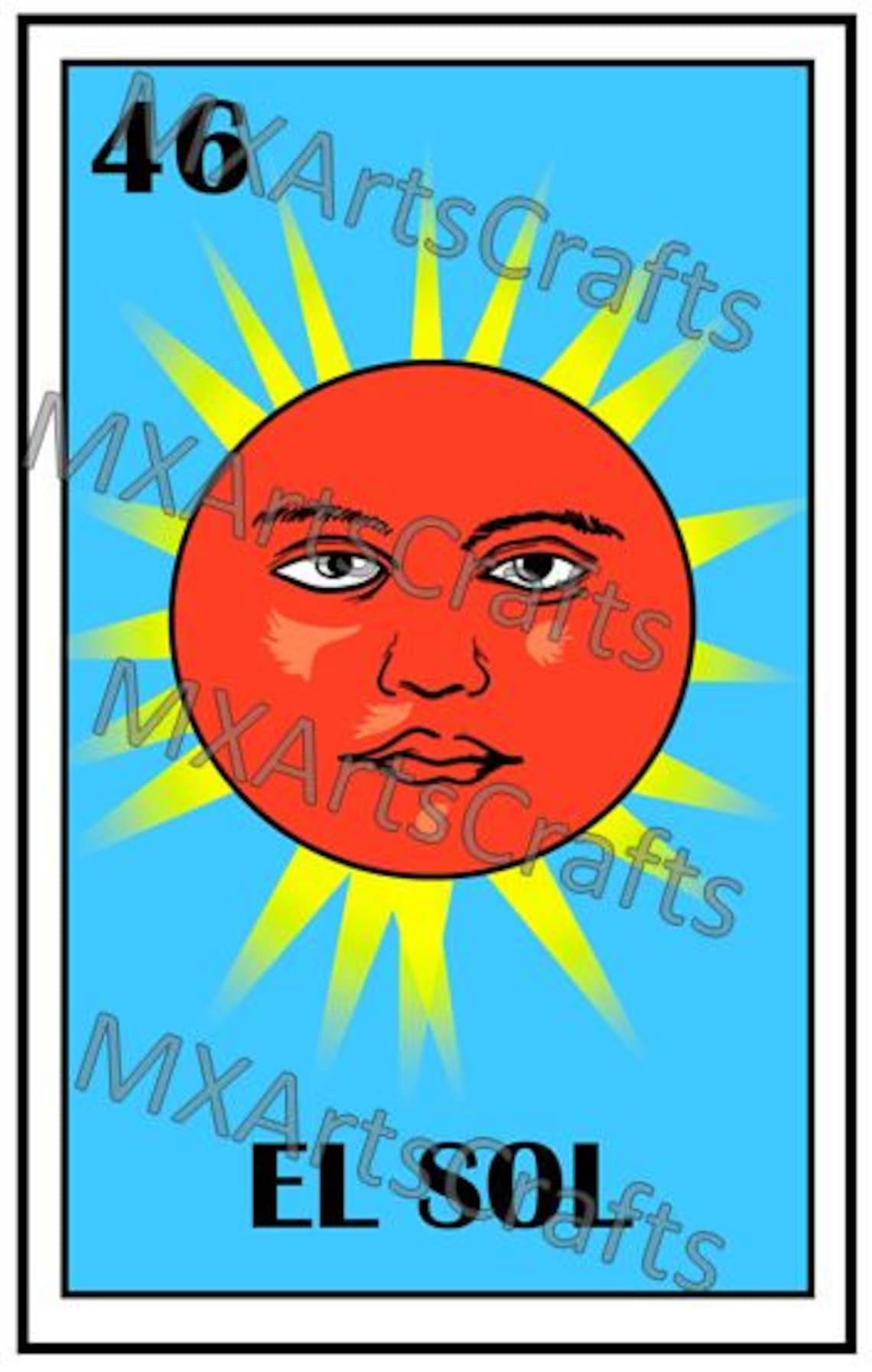 Mexican loteria El sol loteria Mexican Folk Art Sun EL SOL | Etsy