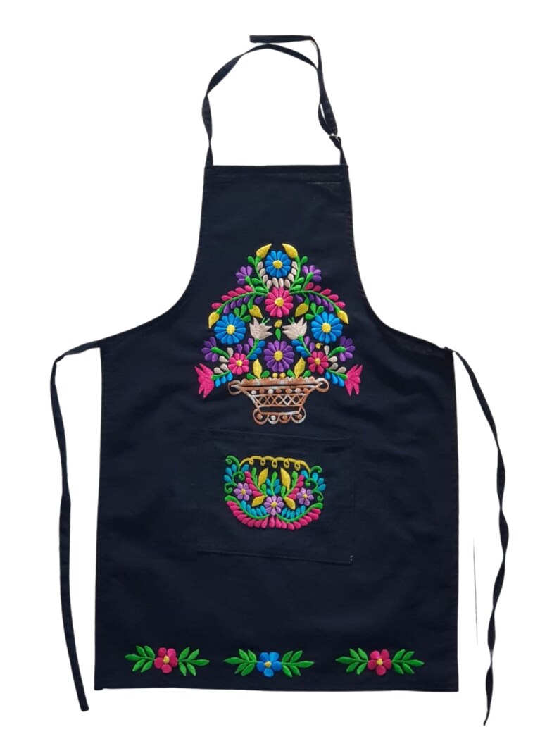 Mexican Black Embroidered Apron Mexican Colorful Floral - Etsy