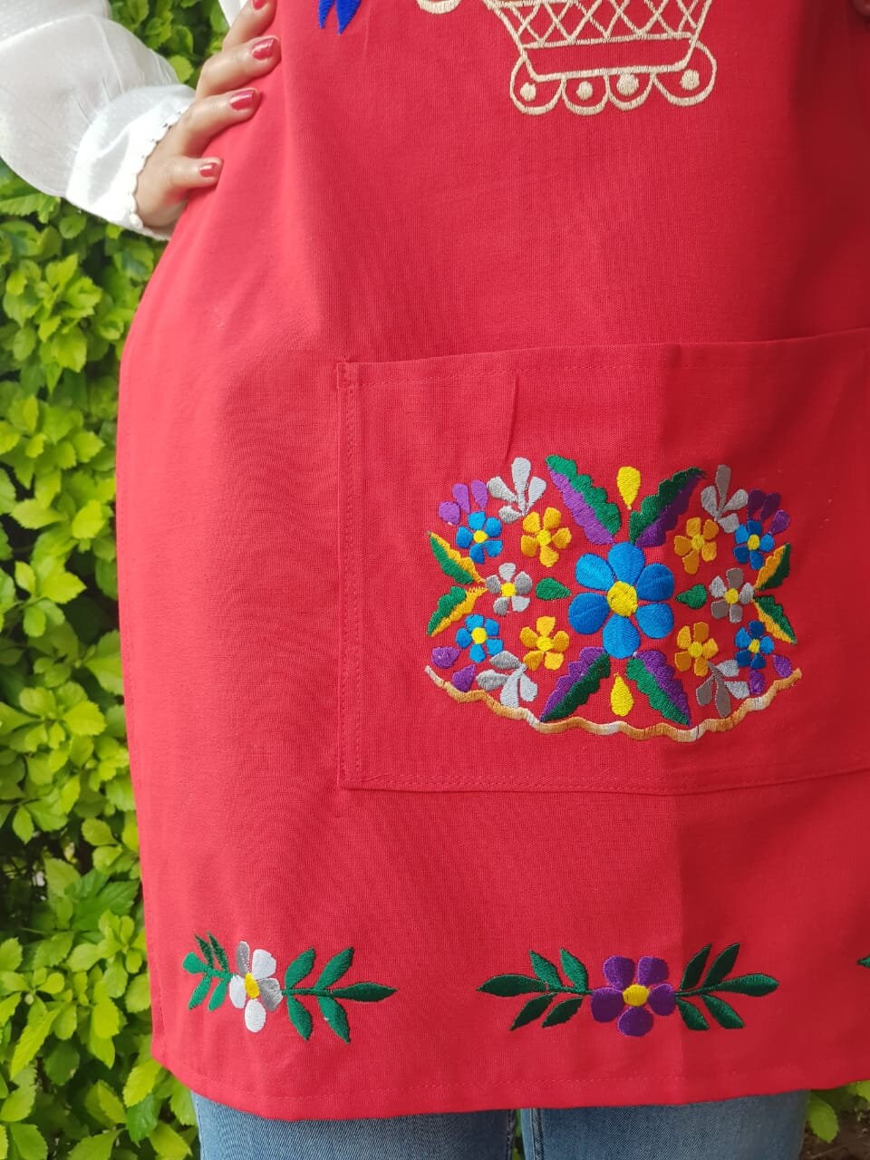 Mexican Red Embroidered Apron Mexican Colorful Floral - Etsy