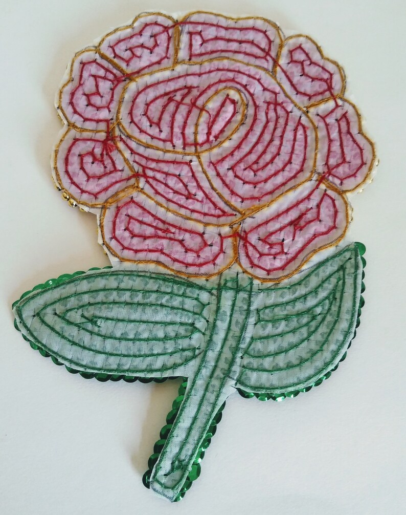 Set of 2 Pink Rose Sequin Patch Flower Sequin Applique - Etsy