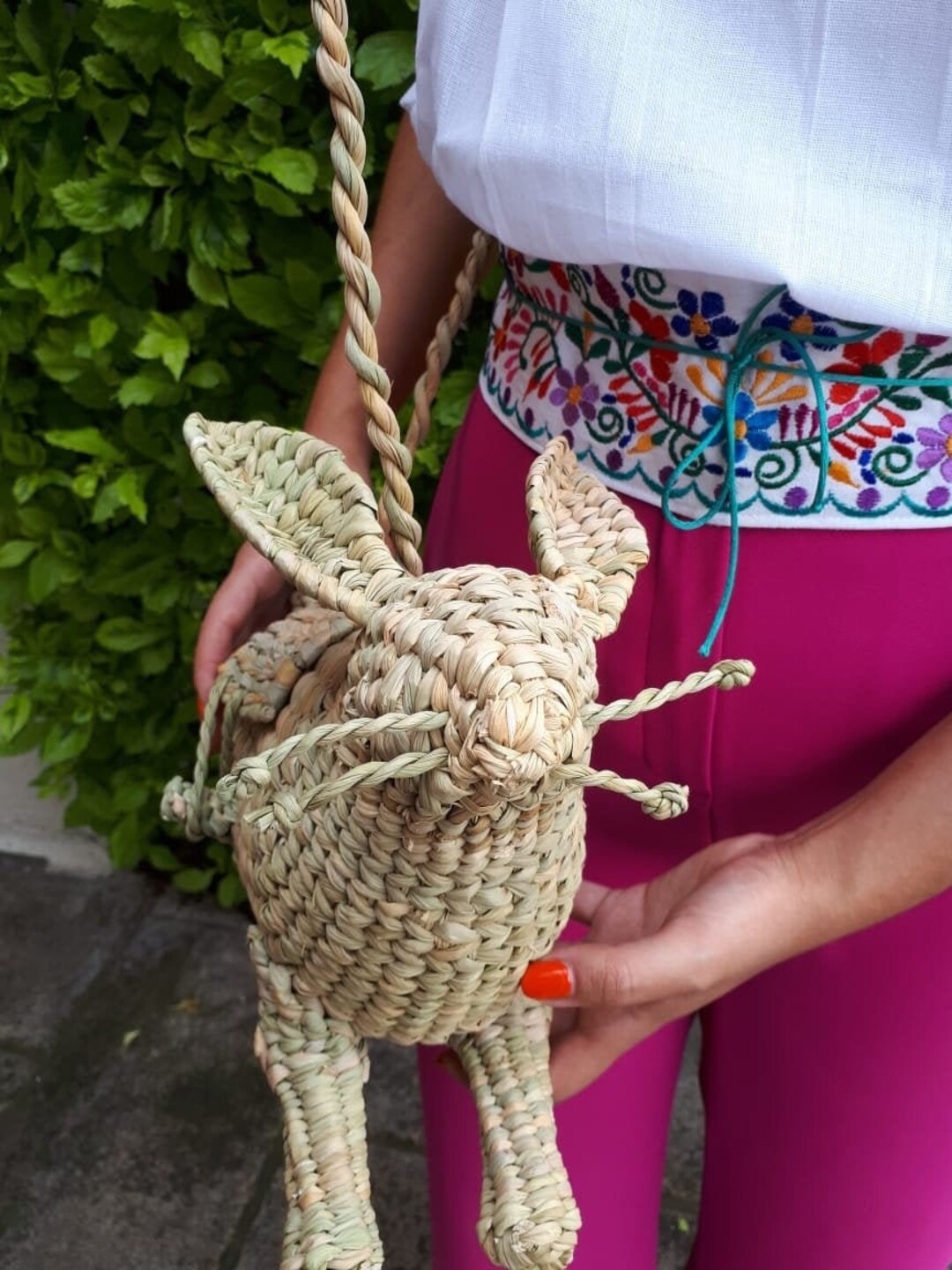 Easter Bunny Wicker Basket, Rabbit Rattan Bag, Mexico Palm Bag, Vintage ...