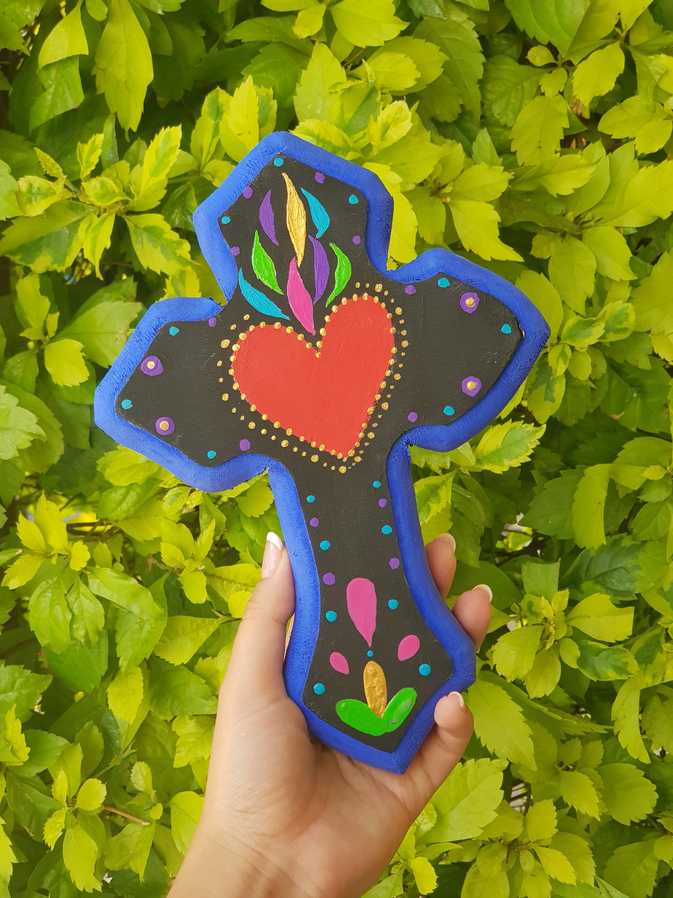 Mexican Black Wood Cross Mexican Sacred Heart Cross Mexican - Etsy