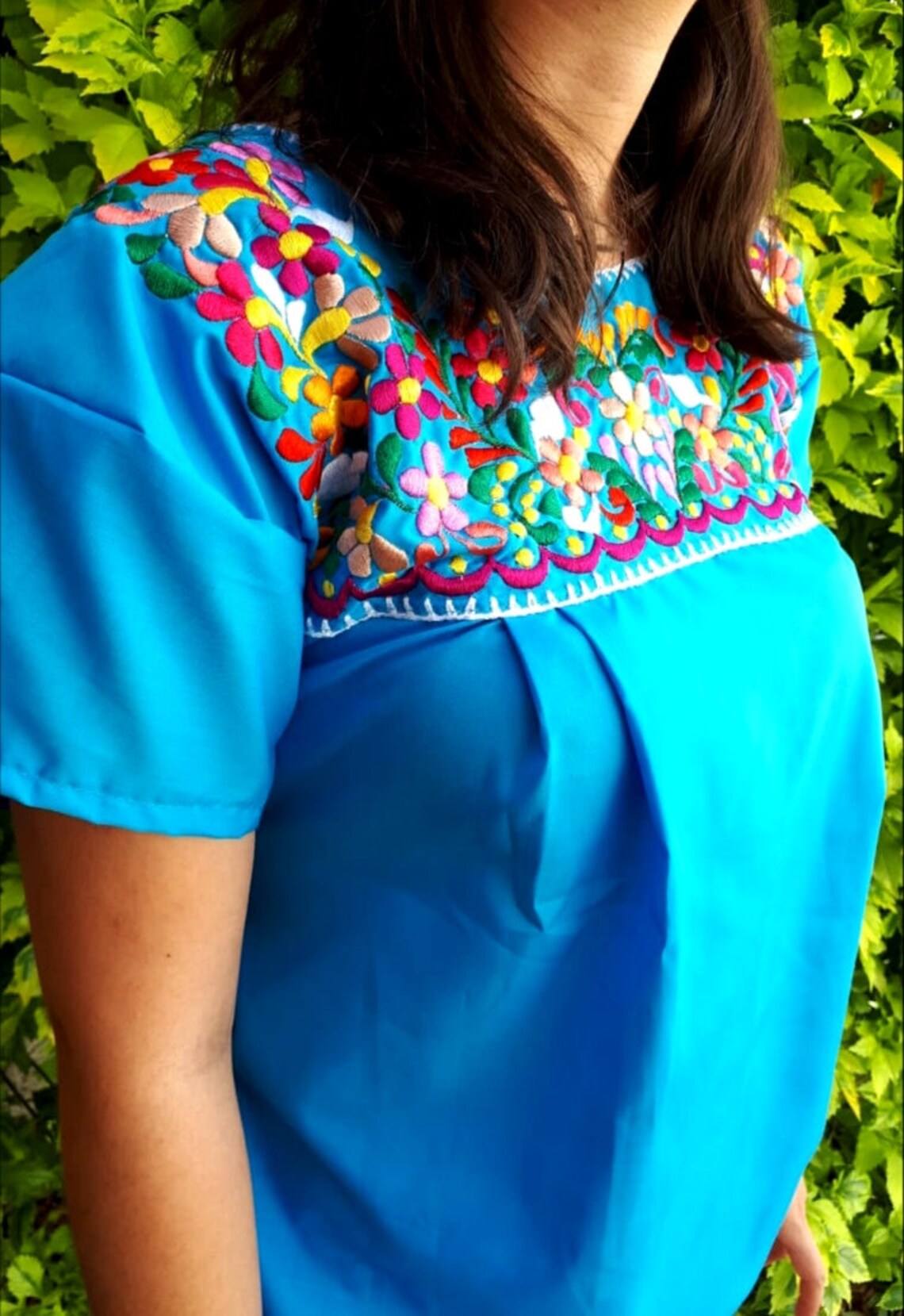 Blusa azul turquesa mexicana Camisa mexicana de todas las - Etsy México