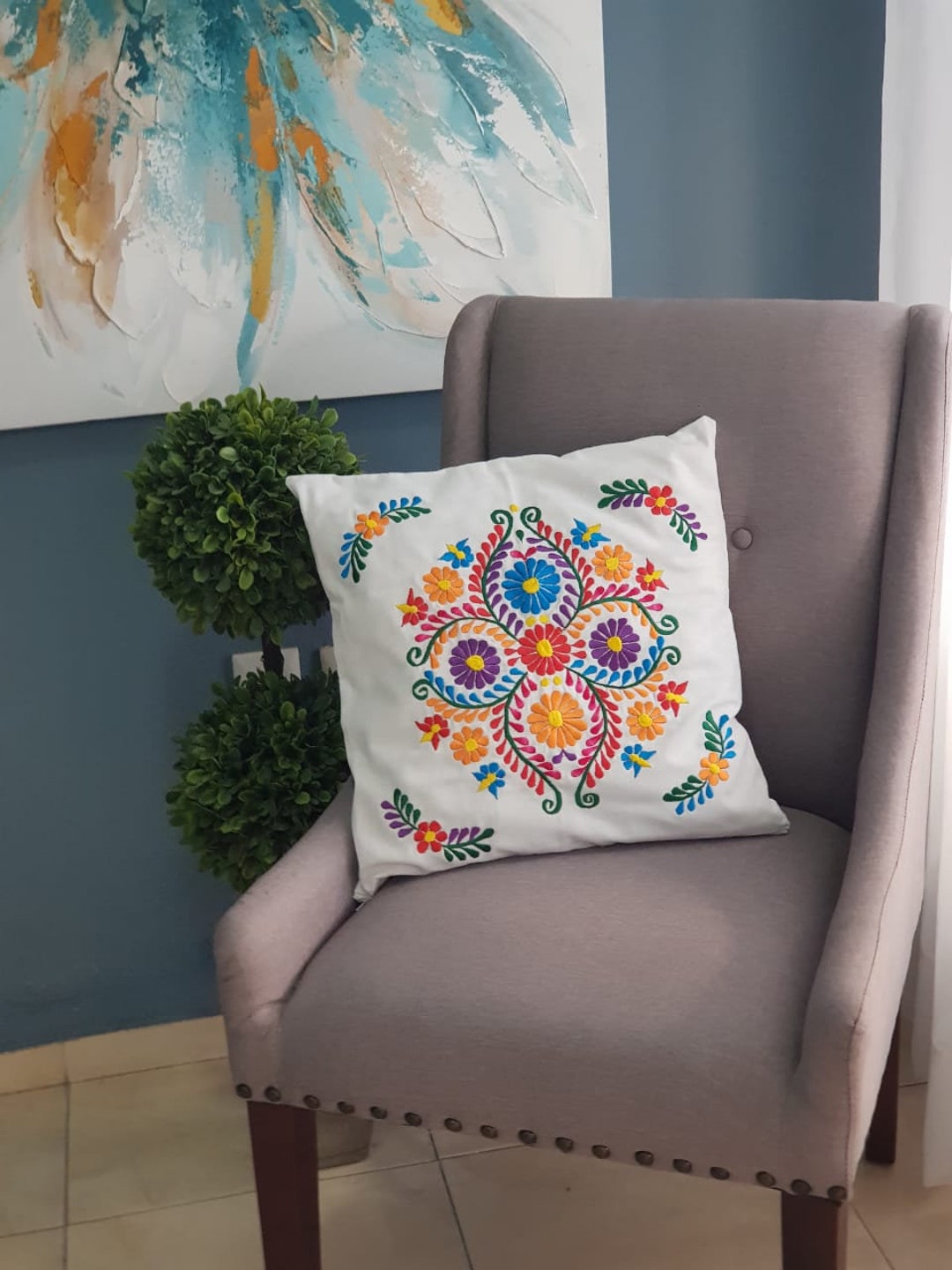 Mexican White Embroidered Pillow, Mexican White Cover Pillow, Mexican ...