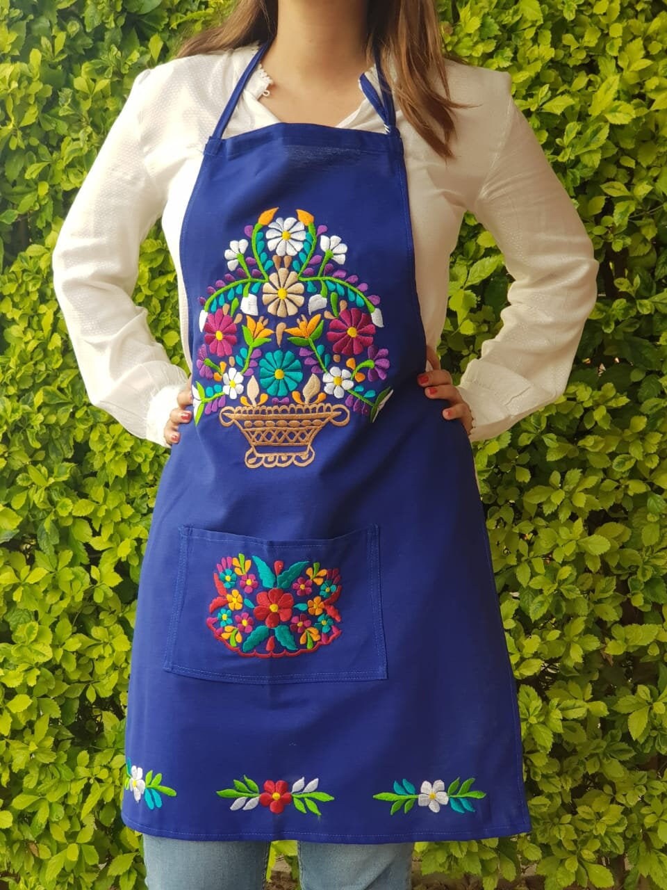 Royal Blue Embroidered Mexican Apron, Mommy and Me Aprons, Gradma & Me ...
