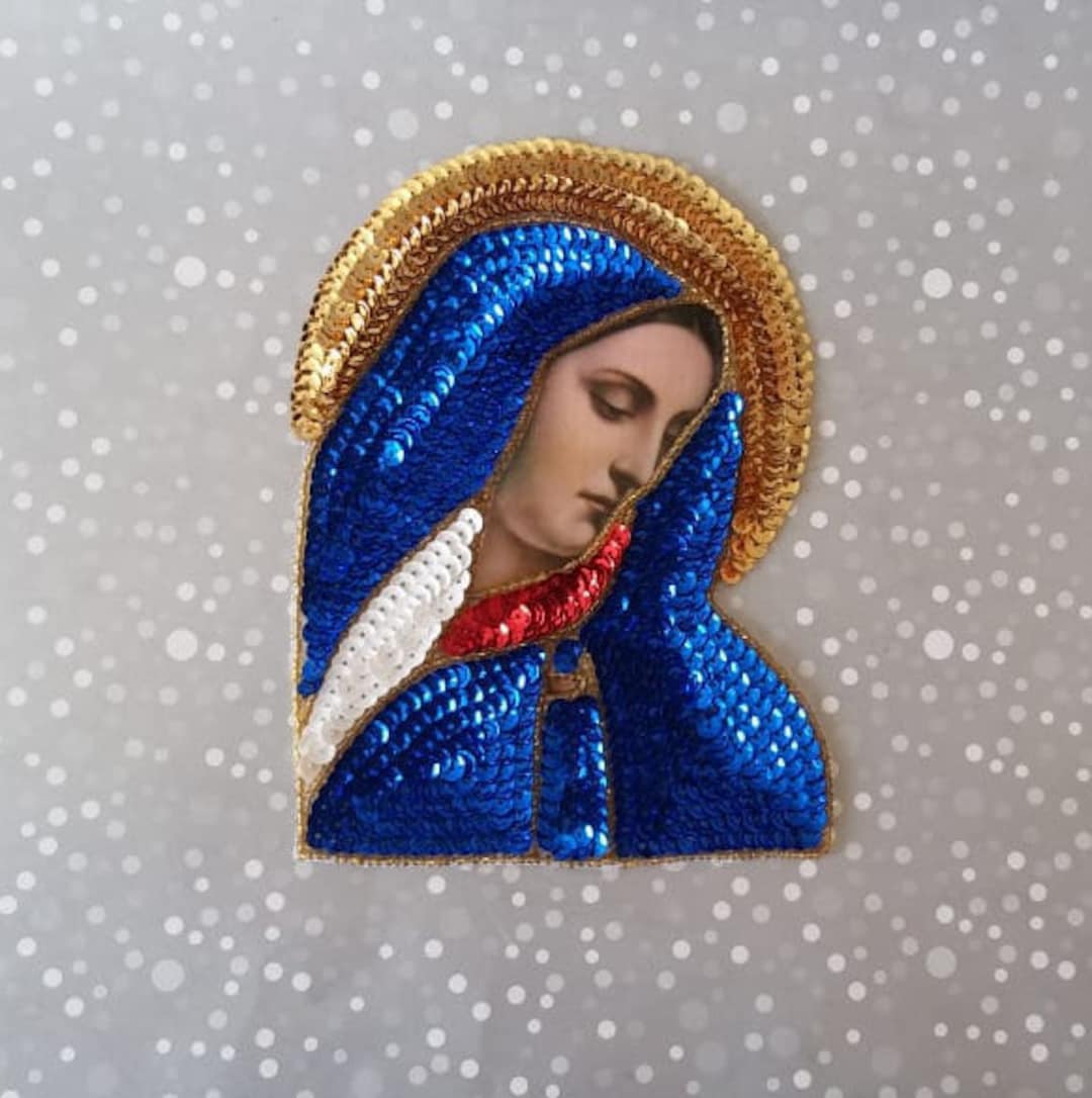 Virgen Maria Dolorosa Sequin Patch, Virgin Mary Sorrows Sequin Patch, Lady Guadalupe Applique ...