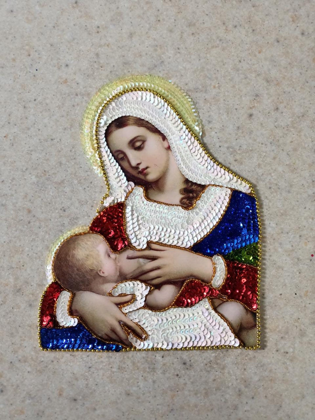 Virgin Mary and Baby Jesus Sequin Patch, Motherhood Support Breastfeed ...