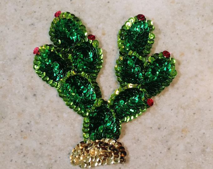 Set of 2 Mini Cactus Sequin Patch, Mexican Mini Nopal Sequin Patches, Nopal Sequin Applique ...