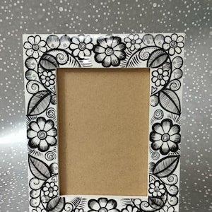 Mexican Black and White Photo Frame, Doodle Flowers Wood Frame, Mexico ...