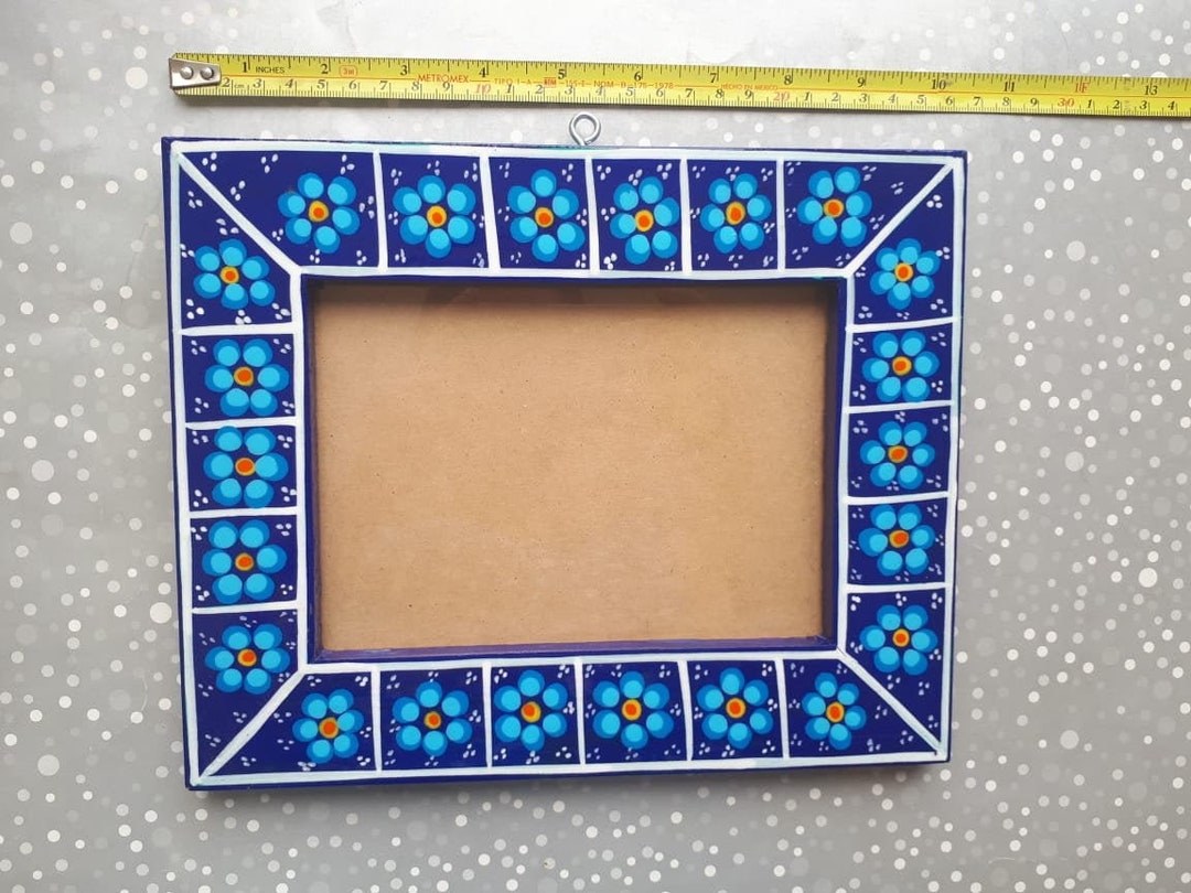 Blue Talavera Photo Wood Frame, Handpainted Frame, Mexico Family ...