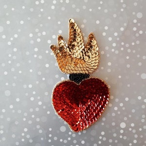 Mini Red Sacred Heart Sequin Patch, Sagrado Corazon, Red Heart Sequin Patch, Mexican Corazon ...