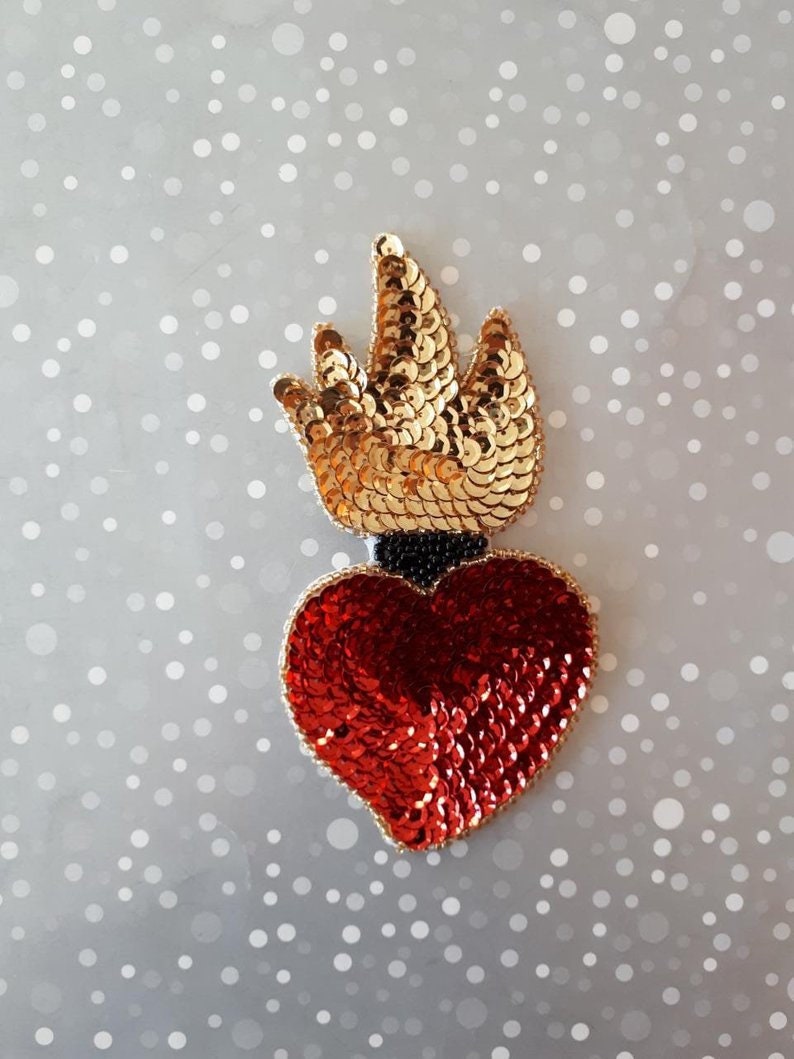 Mini Red Sacred Heart Sequin Patch, Sagrado Corazon, Red Heart Sequin ...