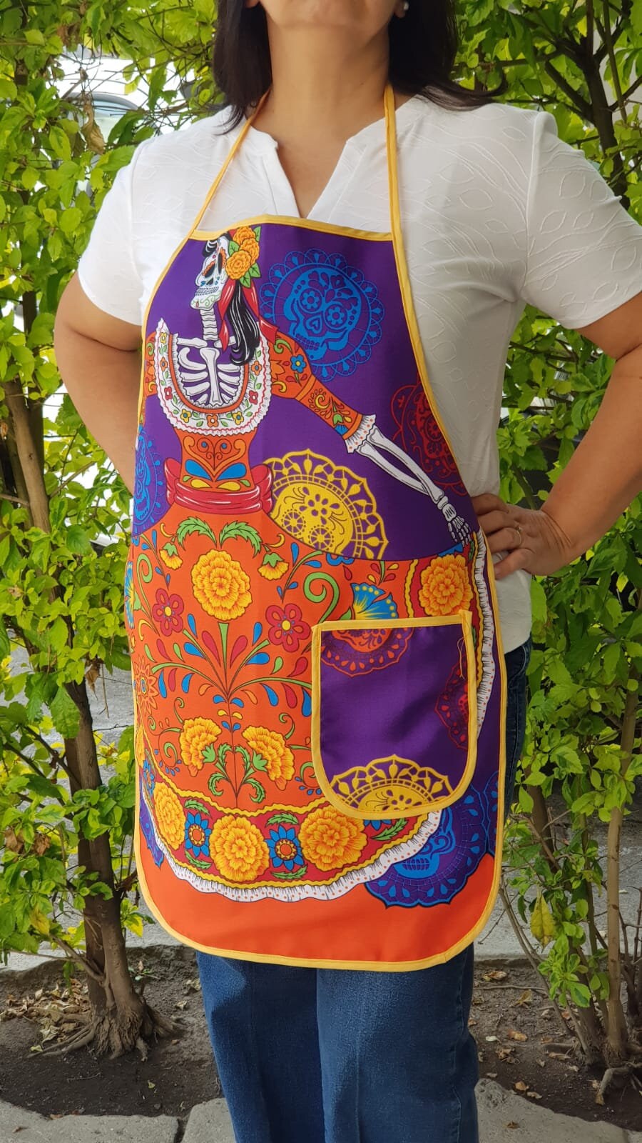 Mexican Purple Apron Kitchen Dead of the Dead, Catrina Lady Sugar Skull ...