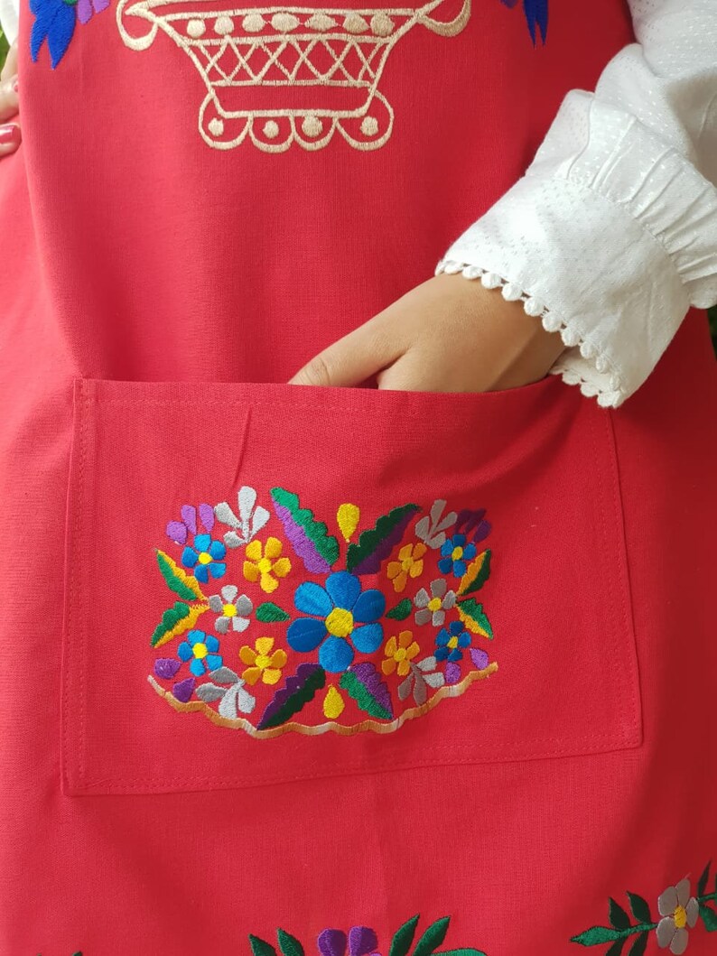 Mexican Red Embroidered Apron Mexican Colorful Floral - Etsy