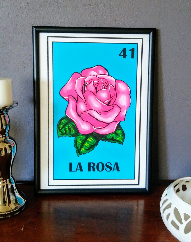 Mexican loteria Framed La Rosa loteria Frida Art Como la | Etsy