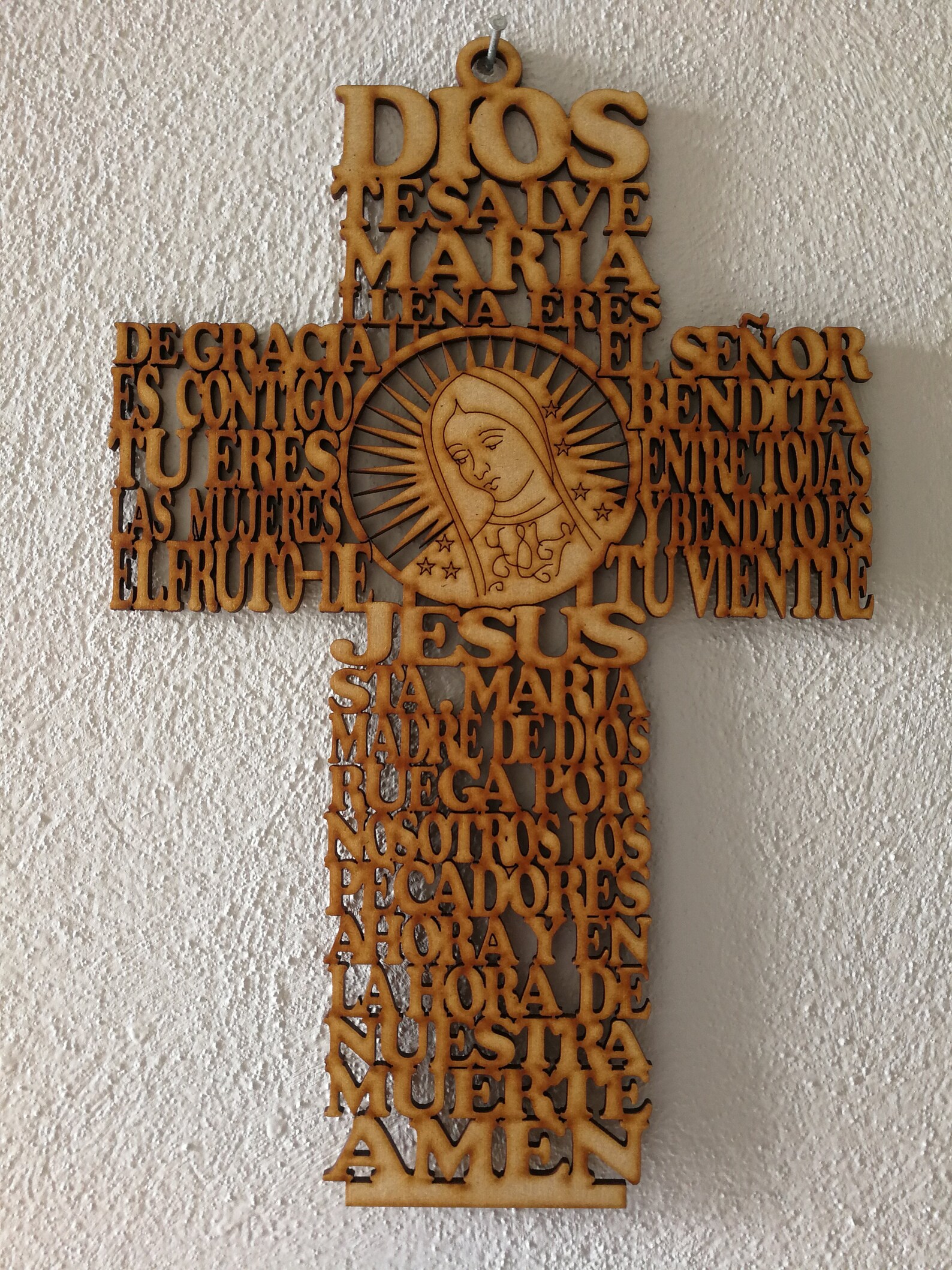 Wood Carving Prayers Cross, Padre Nuestro, Ave Maria, Holycross Wall ...