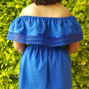 Mexican Embroidered off the Shoulder Royal Blue Blouse, Lace Trim ...