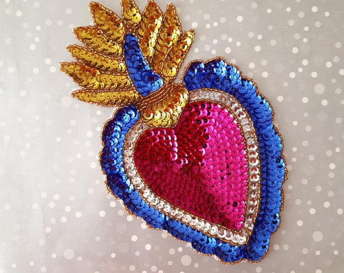 Milagro Pink Heart Sequin Patch, Mexican Exvoto Heart Sequin Patch ...