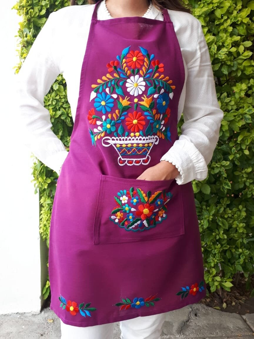 Mexican purple embroidered Apron Mexican colorful floral | Etsy