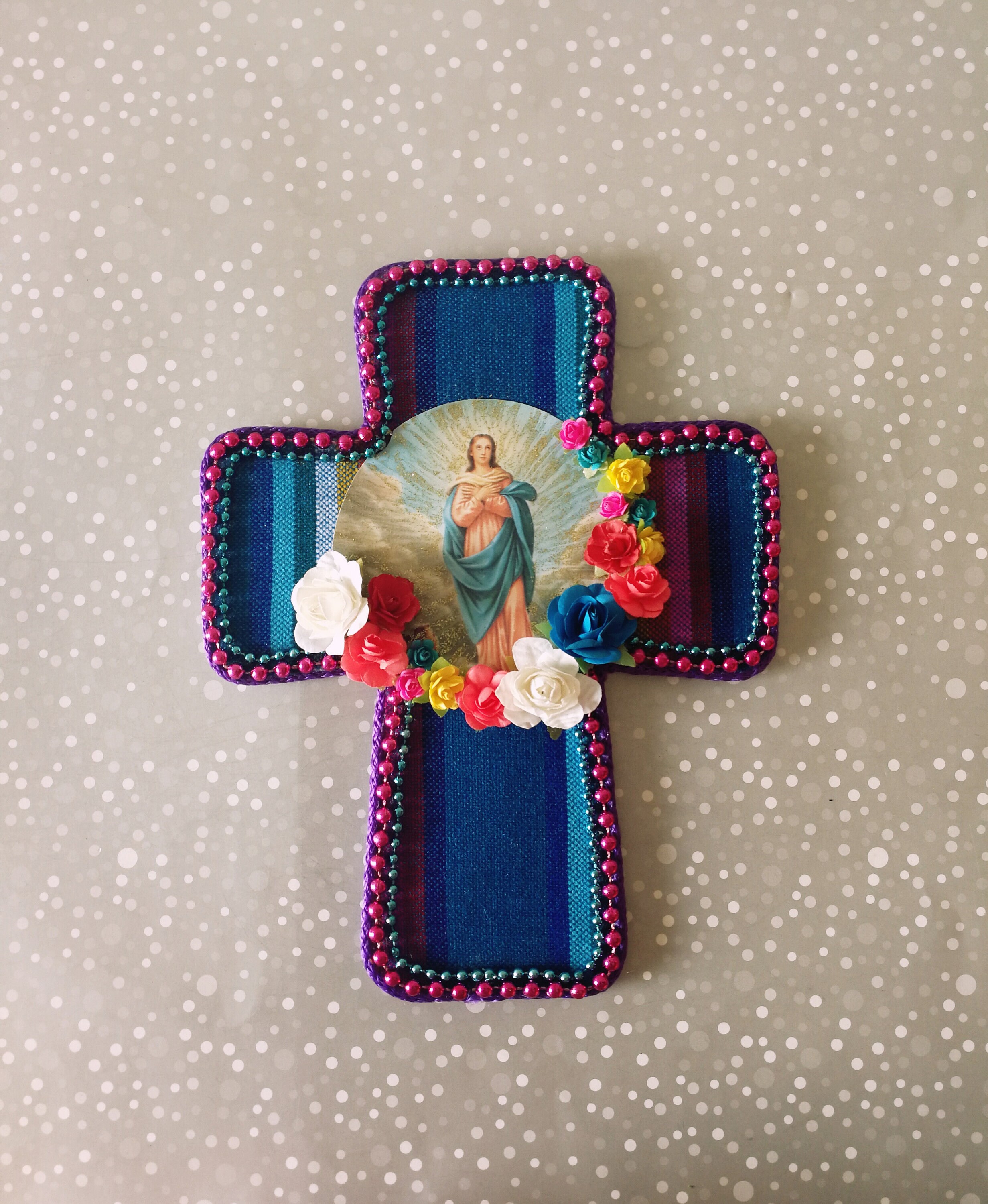 Virgen Maria Wood Cross Mexican Flower Cross Holy Mary Wall - Etsy