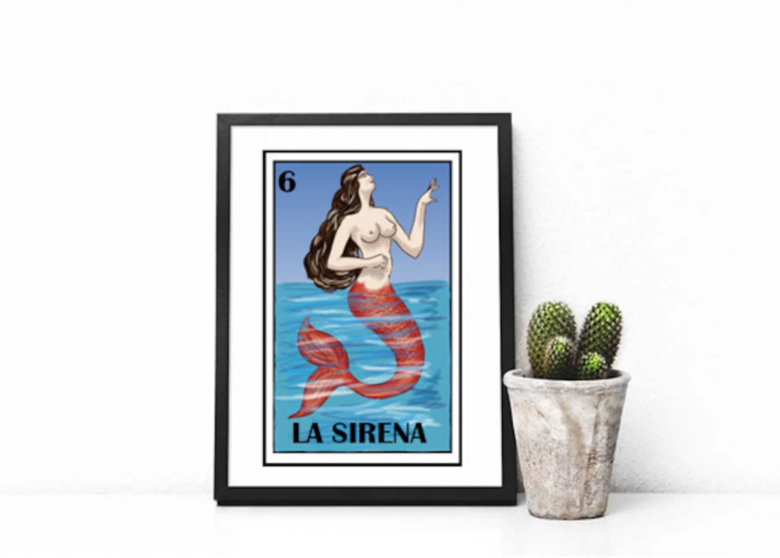 La Sirena Loteria Card, Mexican Loteria Sirena, Loteria Art, Mexican ...