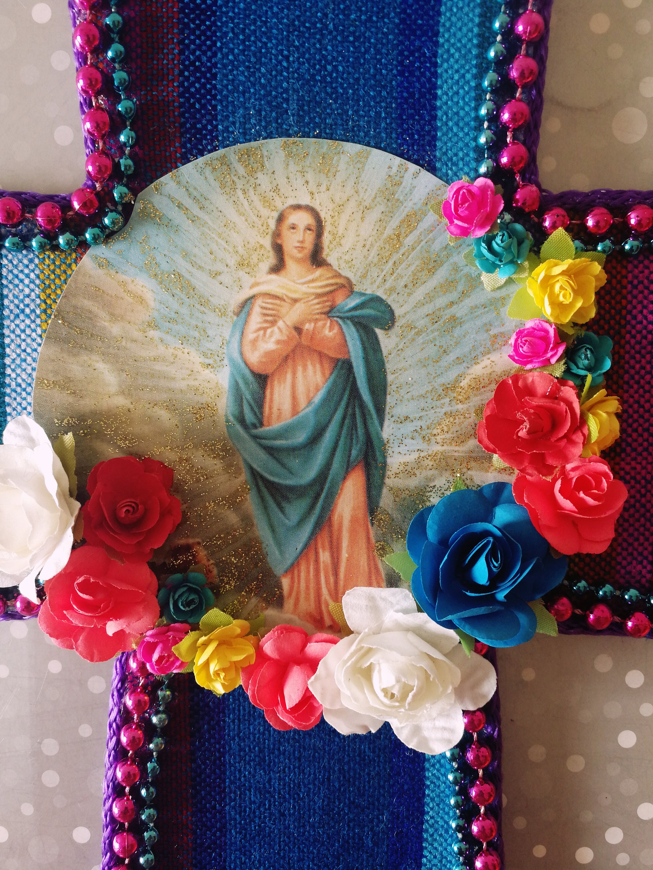 Virgen Maria Wood Cross Mexican Flower Cross Holy Mary Wall - Etsy