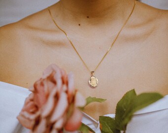 14K ゴールド グアダルーペ聖母楕円形メダル、聖母グアダルーペ 14K ゴールド グアダルーペ聖母楕円形メダル、聖母グアダルーペ