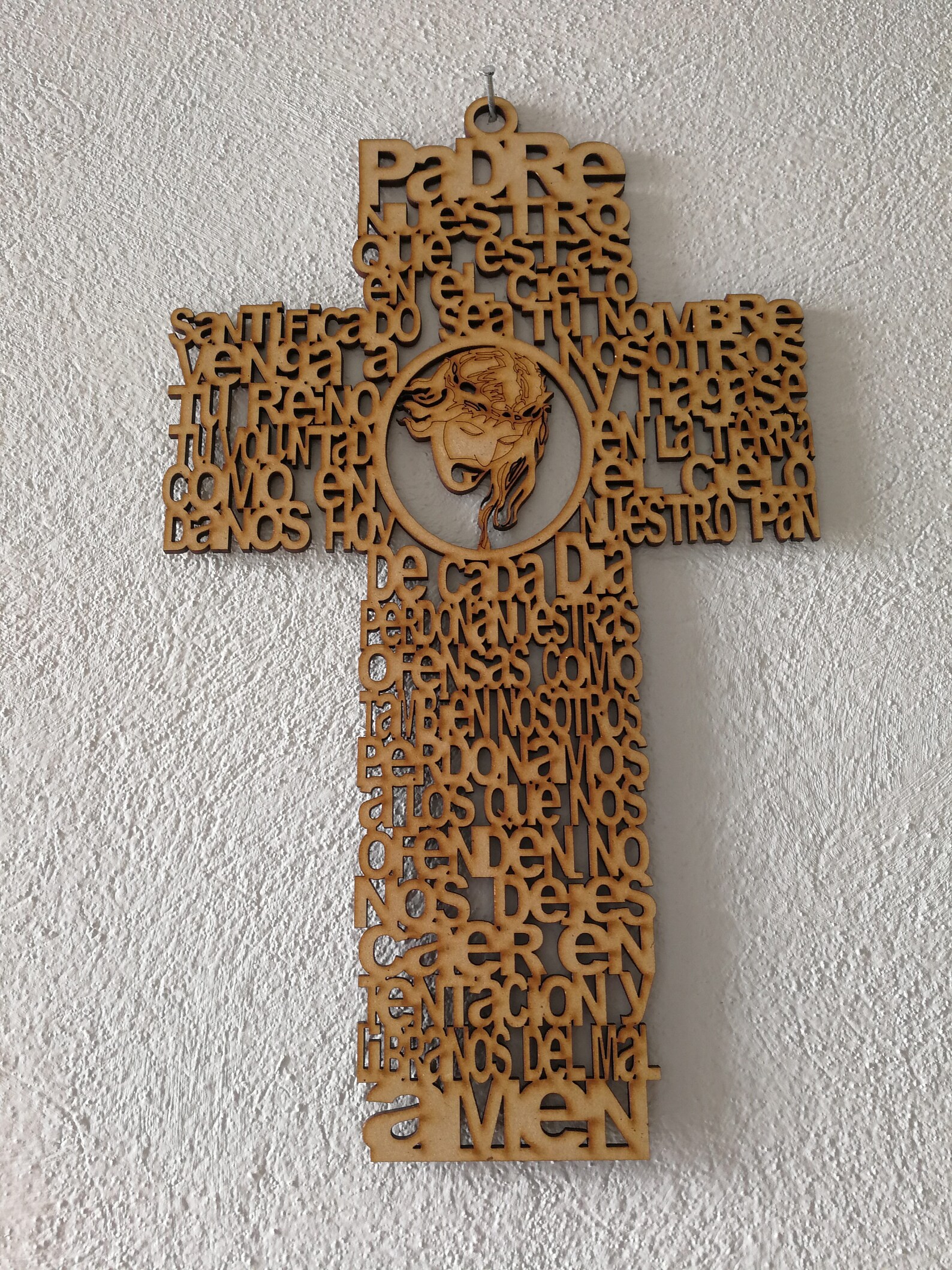 Wood Carving Prayers Cross, Padre Nuestro, Ave Maria, Holycross Wall ...