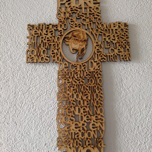 Wood Carving Prayers Cross, Padre Nuestro, Ave Maria, Holycross Wall ...